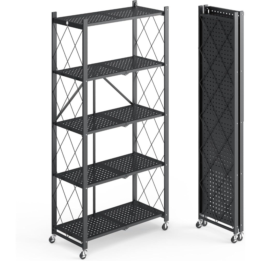5 Layer Steel folding rack shelf with wheels – WorldTech